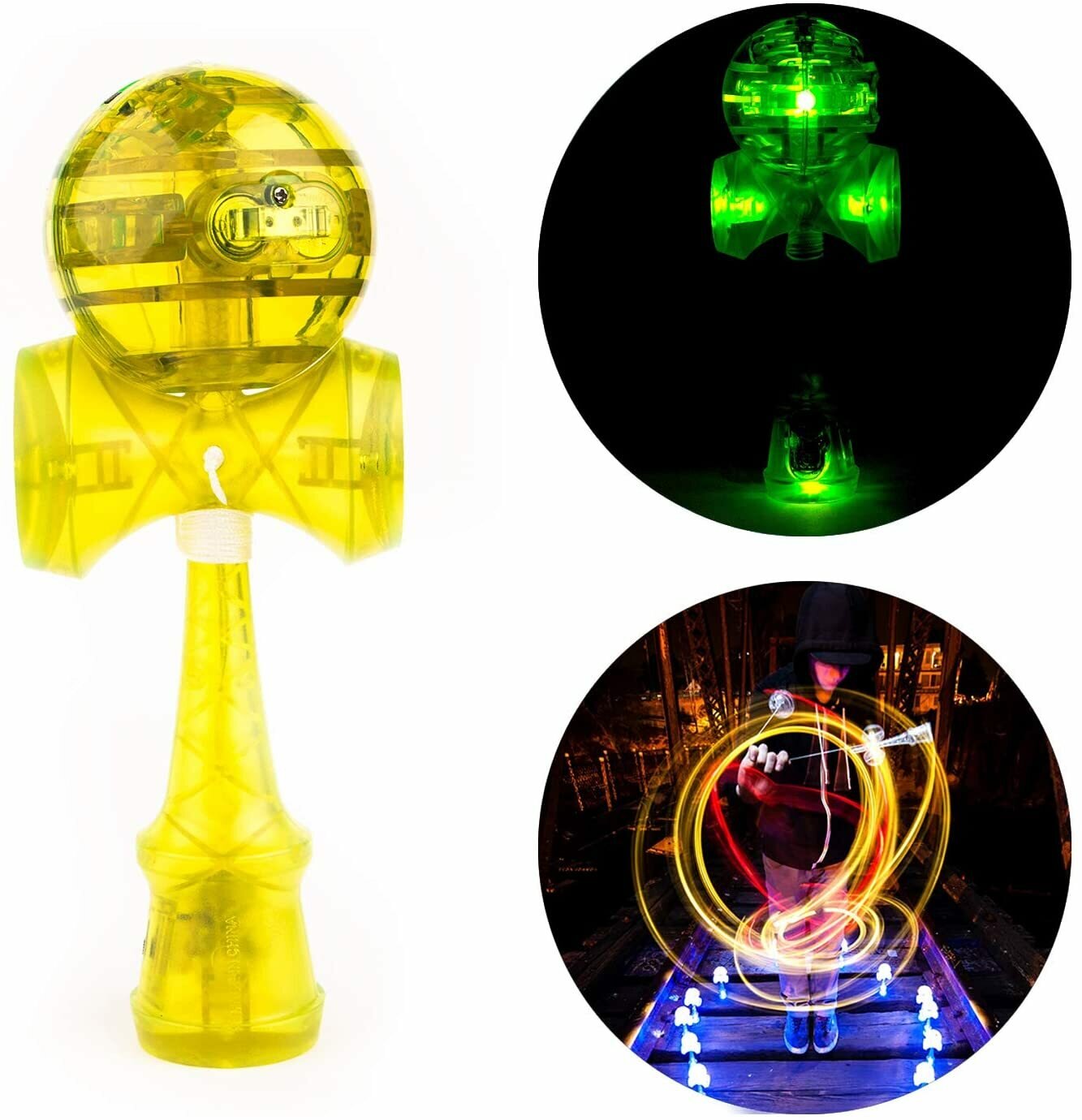 Японская игрушка для трюков для детей Кендама с подсветкой YoYoFactory Catchy LED, желтый