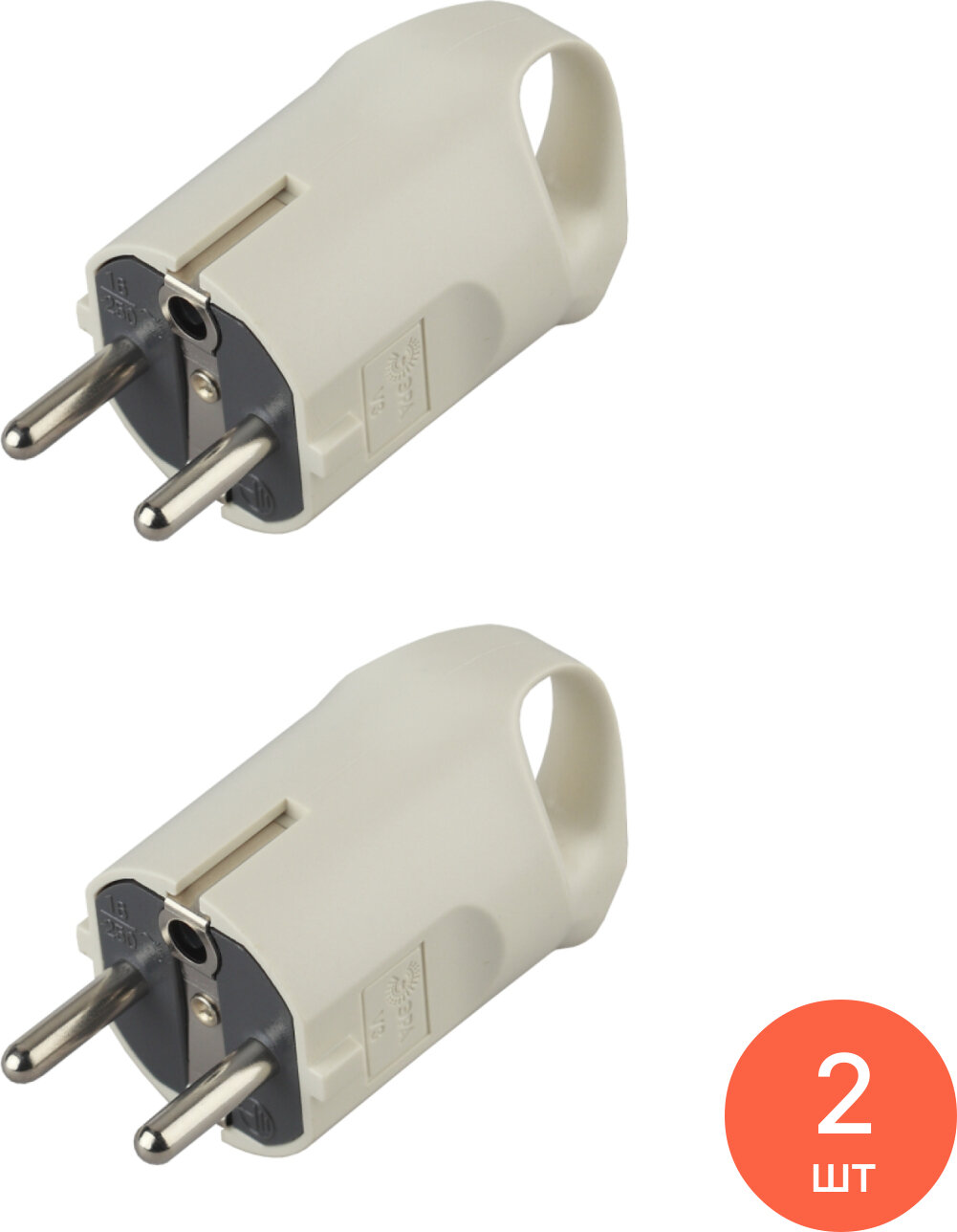 Вилка силовая кабельная ЭРА V3 угловая с заземлением, из пластика, белый, 16А 230В IP20 / электрика (комплект из 2 шт)