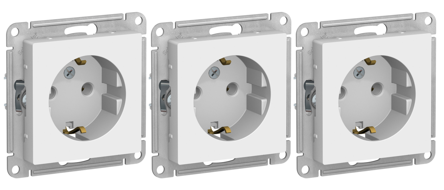 Розетка с заземлением Systeme Electric AtlasDesign 16А, механизм, Лотос(белый матовый) ATN001343 (комплект 3 шт.)