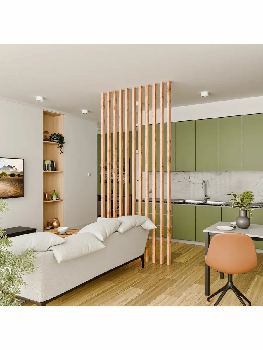 Перегородка из реек отдельностоящие 40х60 мм, ширина 1218 мм, дуб вотан