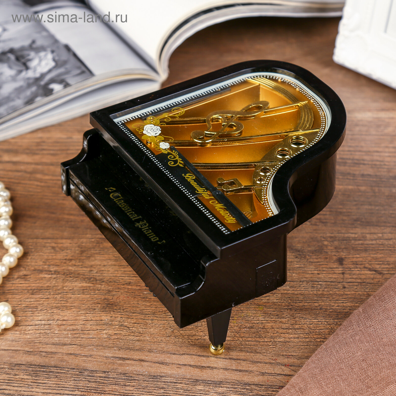 Шкатулка музыкальная механическая «Рояль», ручной завод, 8×15.5×14 см, микс