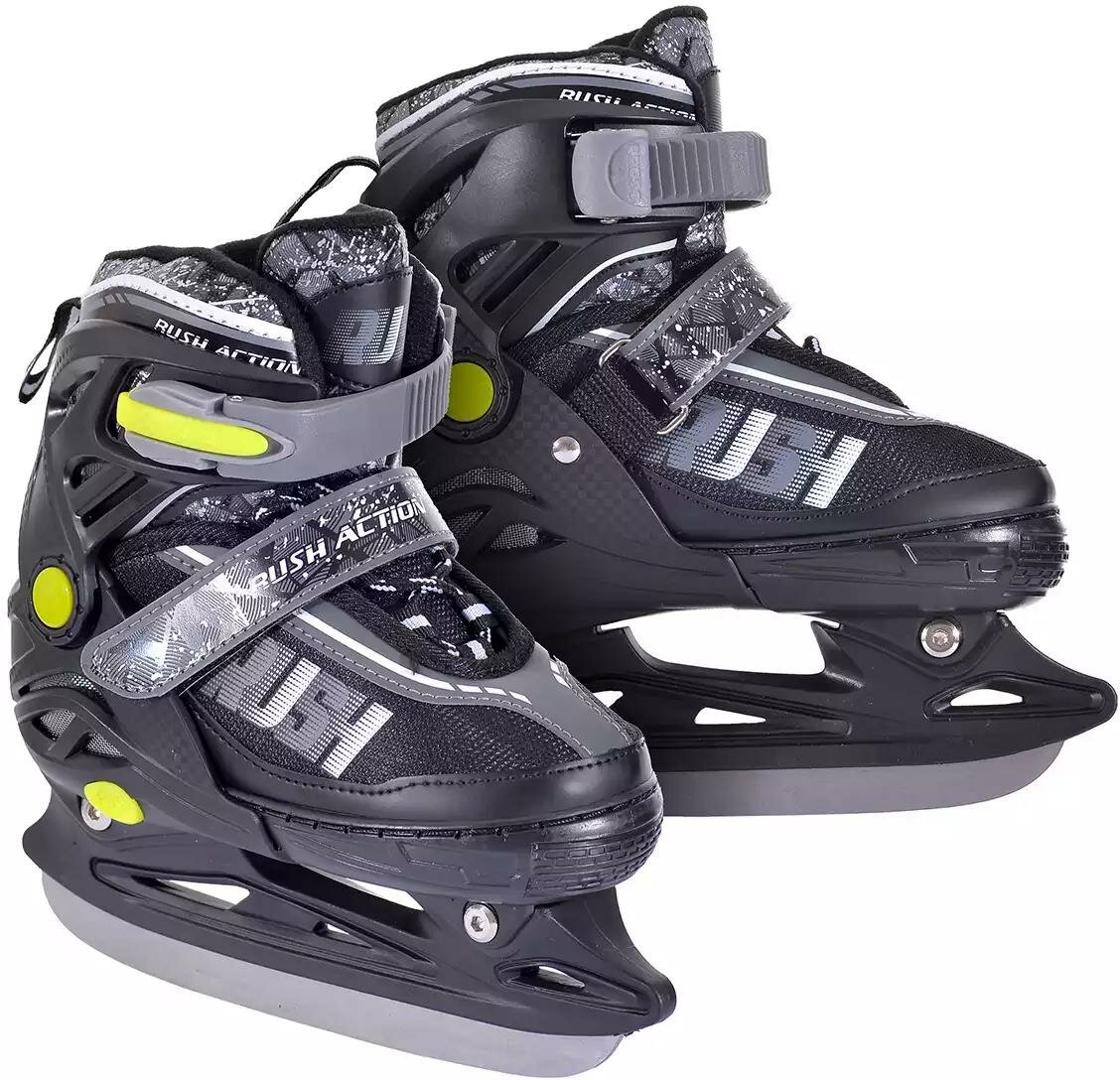 Коньки RUSH ACTION раздвижные, размер 31-34, черно-зеленые