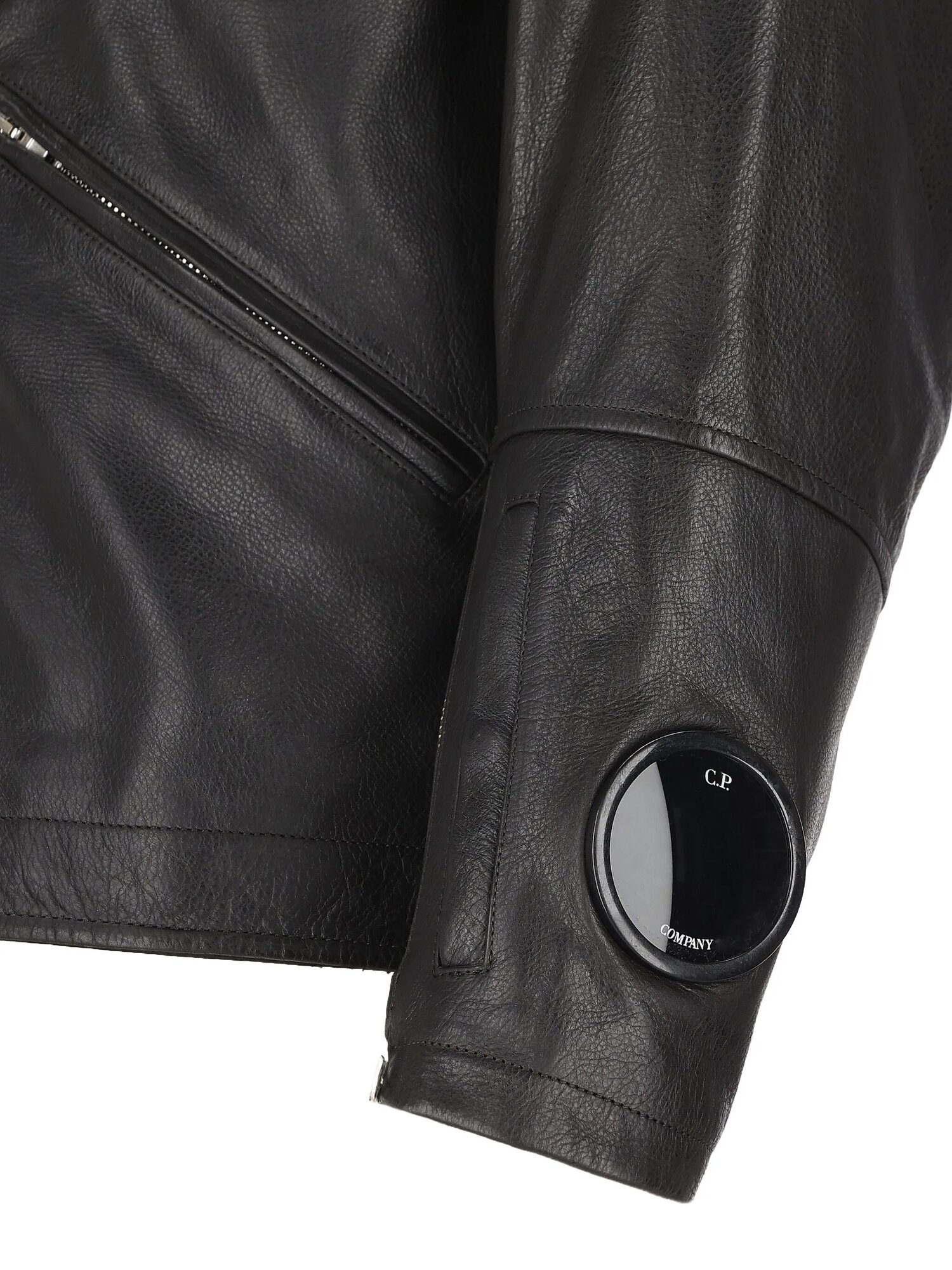Куртка C.P. COMPANY Goggle-detail leather jacket, размер L, черный — фото 1