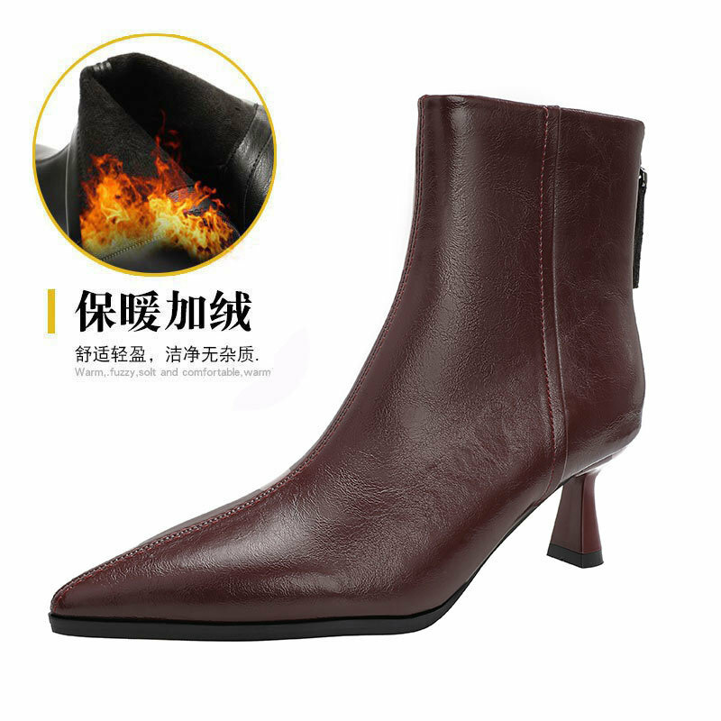 MOOCIE Ботильоны с острым носком для женщин, осень-зима 2025, новые женские ботинки, белые ботинки на высоком каблуке, женские ботильоны на шпильке средней высоты во французском стиле