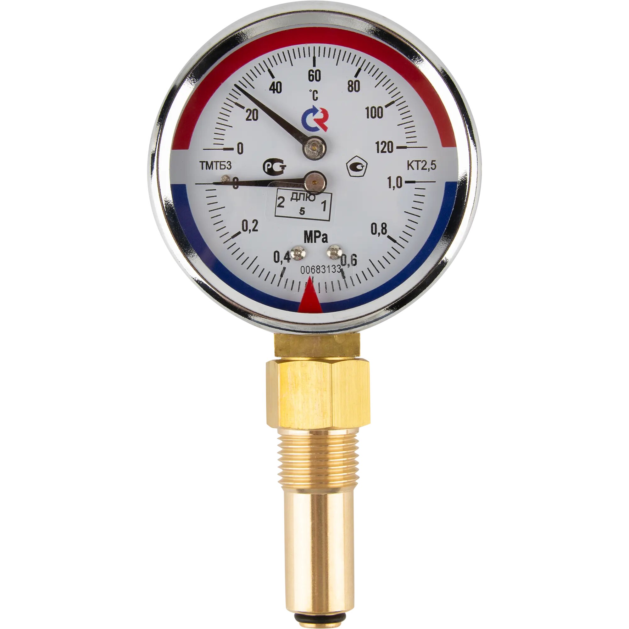 Термоманометр Росма ТМТБ-31Р, радиальный, 10бар, 120°C, Дк80, 1/2", шток 46мм