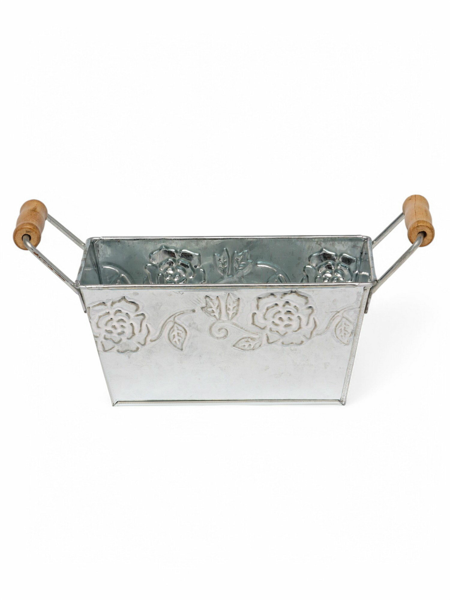 Кашпо с деревянными ручками "Бонсай Альва", 600 мл, металл, тип полива: без системы полива