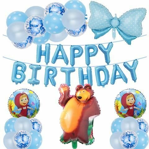 Набор воздушных шаров Маша и Медведь на День Рождения, фольгированные, для украшения детского праздника, вечеринки