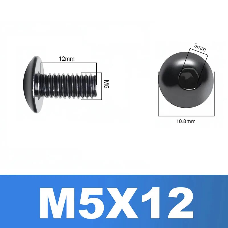 10 шт. черные винты с шестигранной головкой из нержавеющей стали с плоской головкой, болты M6 M5 для автомобиля, мотоцикла, мопеда, скутера, хвостовые пластины M5x12