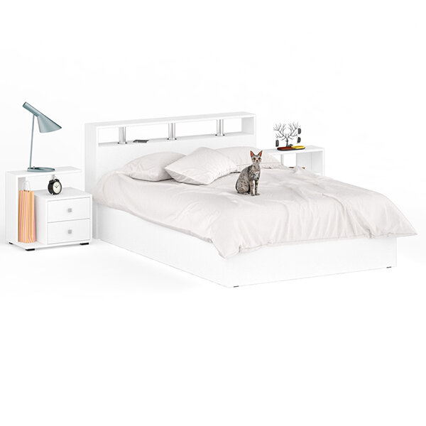 Кровать Камелия 1400 + две тумбы, цвет белый