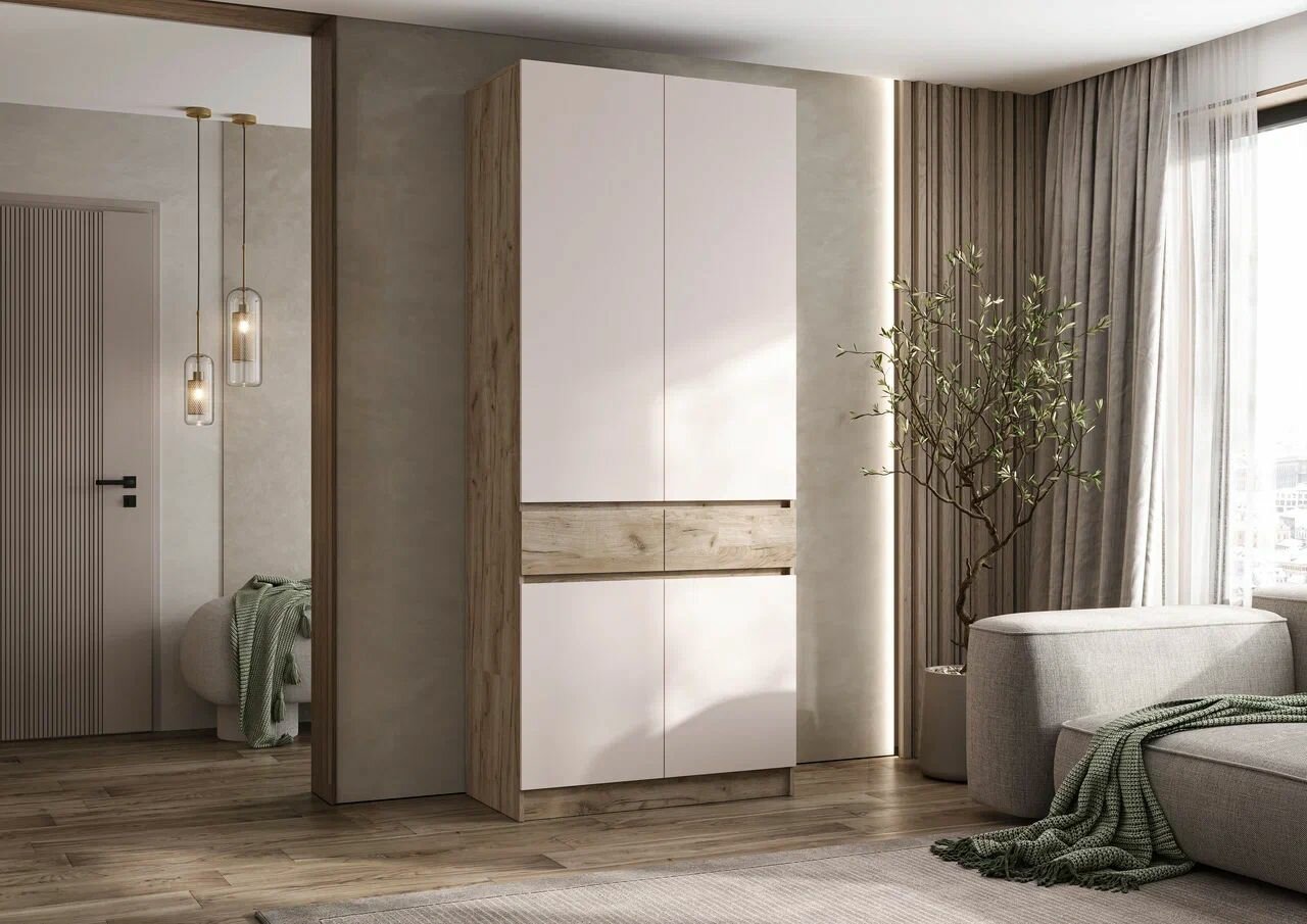 Шкаф для одежды 2-х дверный (1000х2400х520) Роджина Кашемир/Дуб Крафт серый