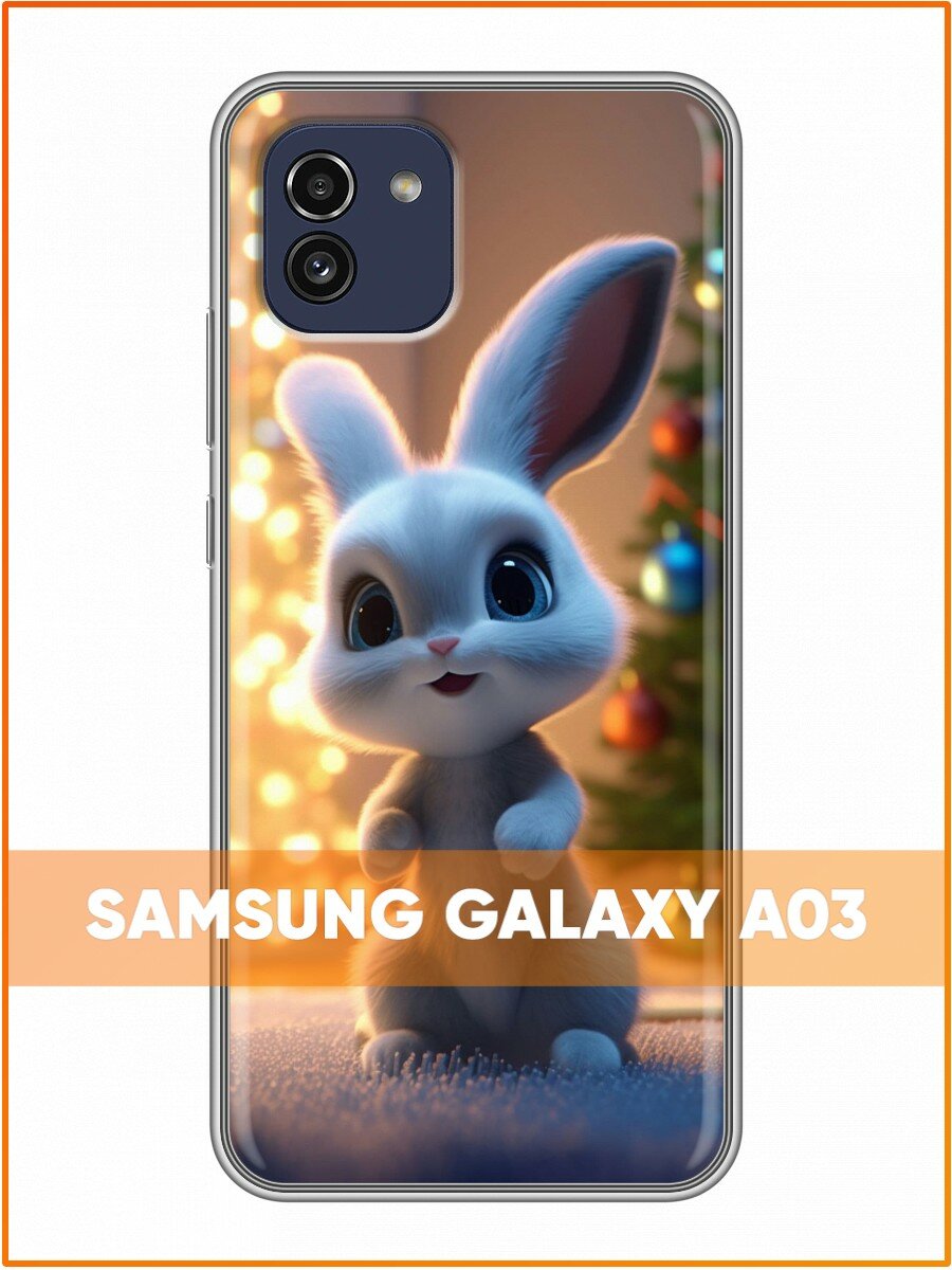 Чехол для Samsung Galaxy A03 с принтом для детей с милым зайчиком и елкой (Самсунг Гэлакси А03)
