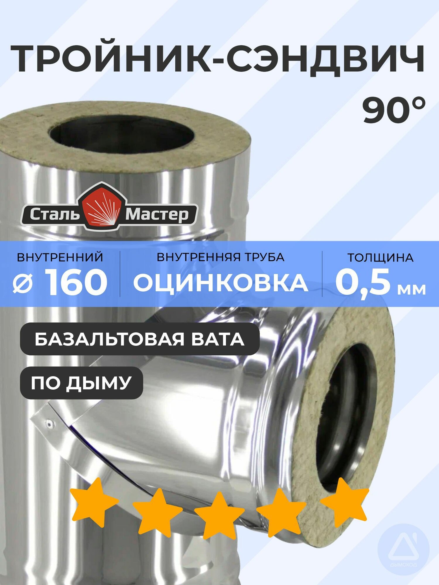 Тройник-сэндвич 160 / 250 90 оц / нерж 0,5 мм