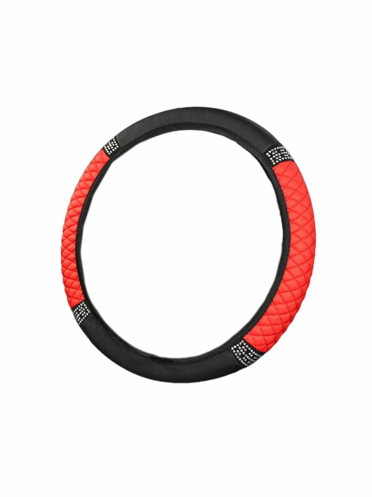 Автотовары, Эластичная кожа без внутреннего кольца, вышитая цветными бриллиантами, чехол для руля с горячим сверлением-красный red line