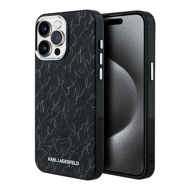 Karl Lagerfeld чехол MagSafe для iPhone 15 Pro Max, PC/TPU Script pattern черный