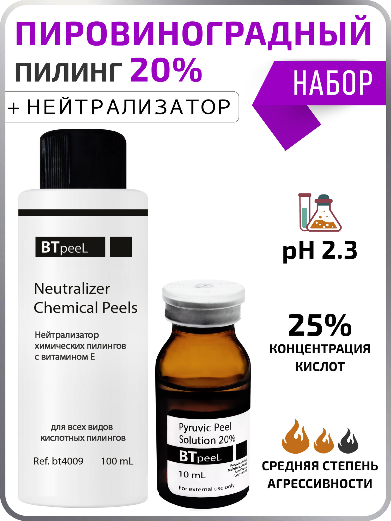 Пировиноградный пилинг Pyruvic Peel 20% + Нейтрализатор BTpeeL, 10 мл