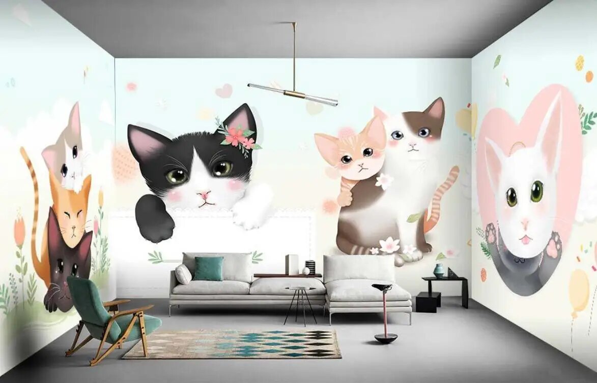 Beibehang 3D обои с котом шелковые 18338179, 3D Embossed