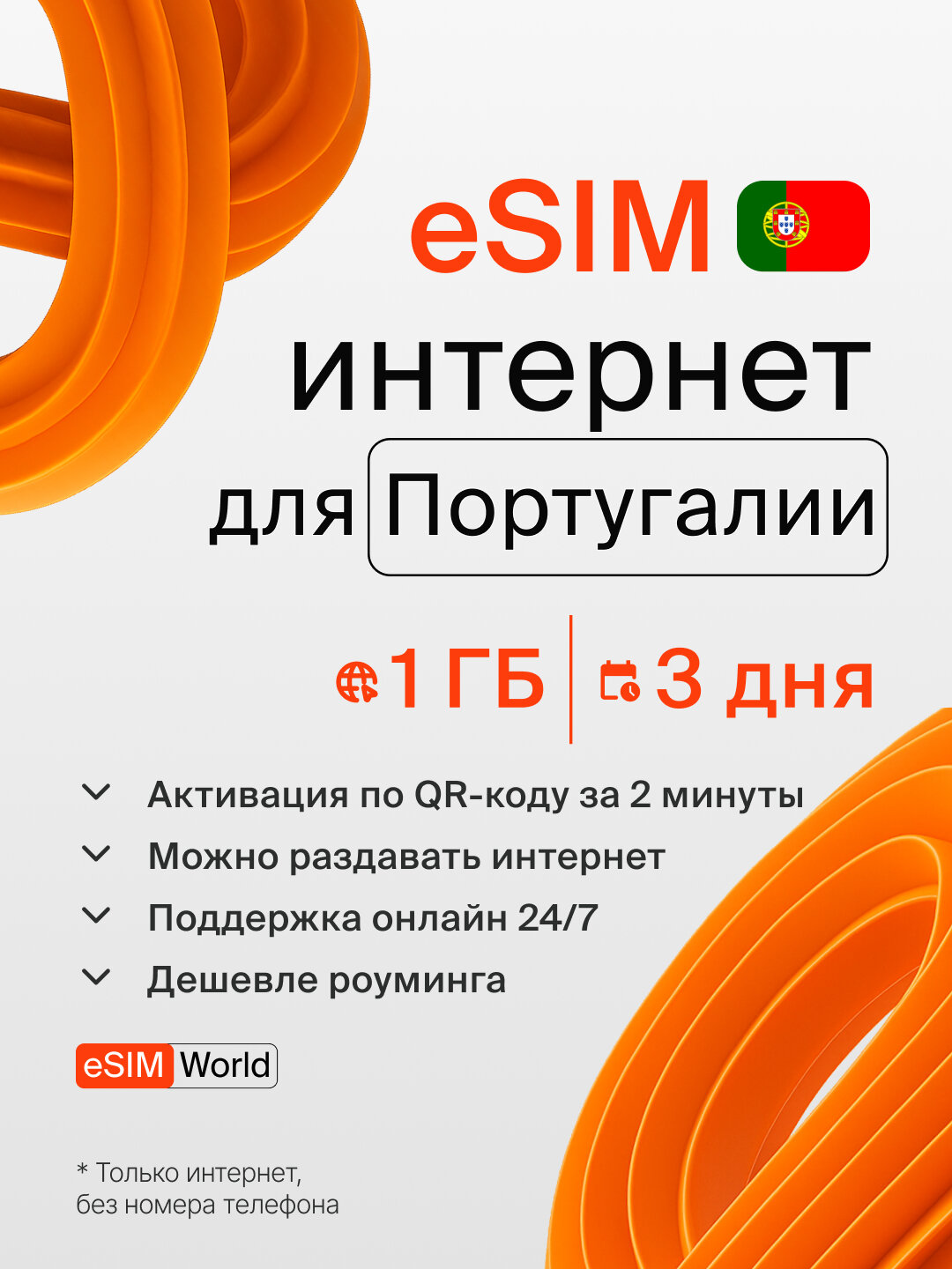 1 ГБ / 3 дня: Туристическая eSIM Португалия интернет в Лиссабоне и Порту