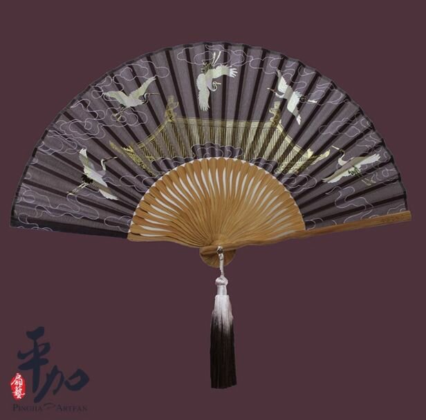 Складной веер из шелка-журавля