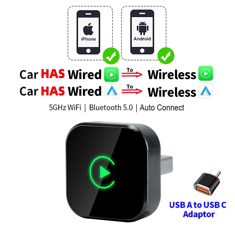 EKIY 2in1 Wireless CarPlay Dongle Беспроводной Android Auto адаптер AI Smart Box Автомобильные интеллектуальные системы для автомобиля с проводным CarPlay EC15-DDH
