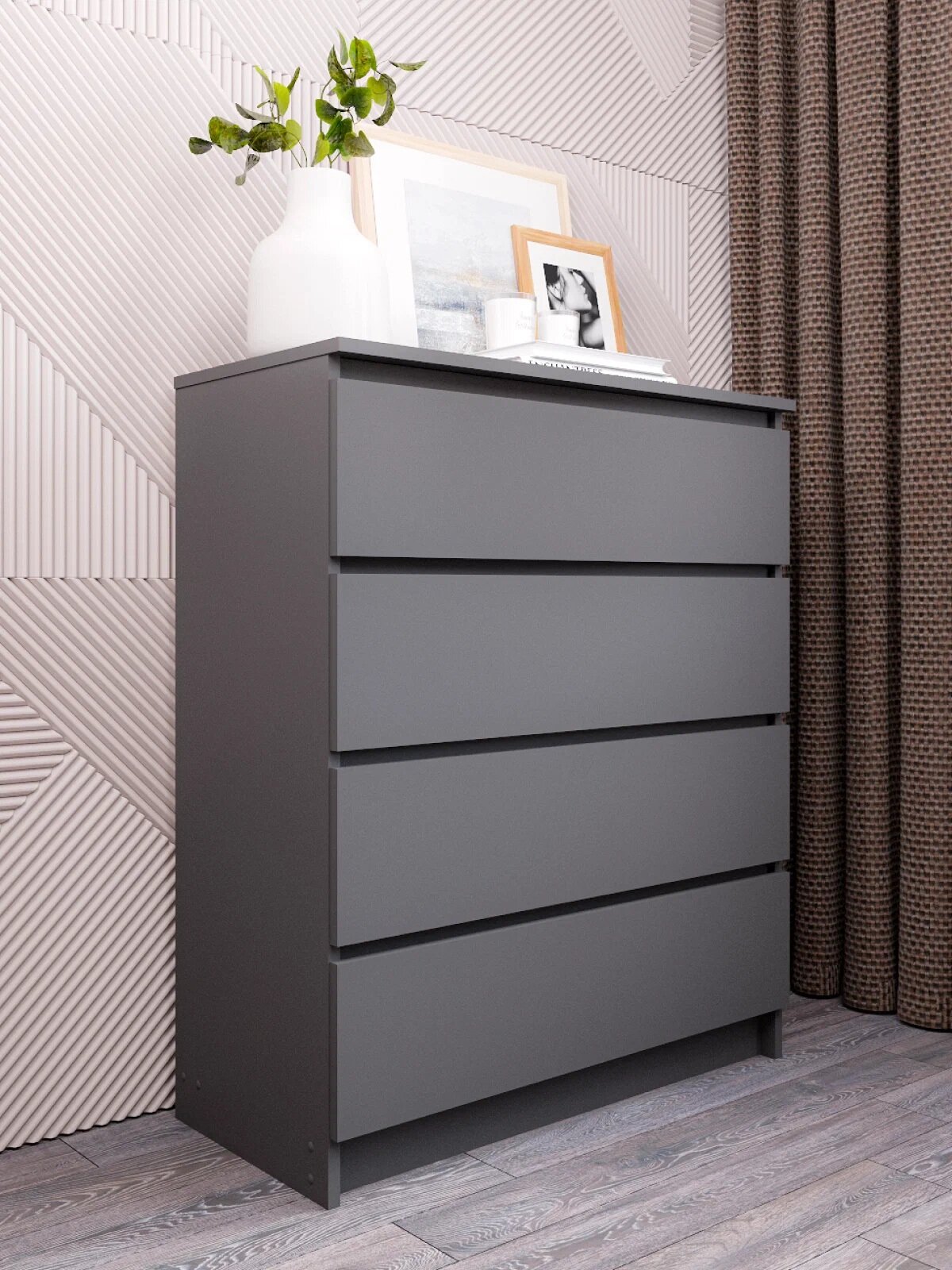 МС Мадера Комод К4М 800*1000*420 Графит (для одежды, под телевизор, с ящиками, с полками, большой)