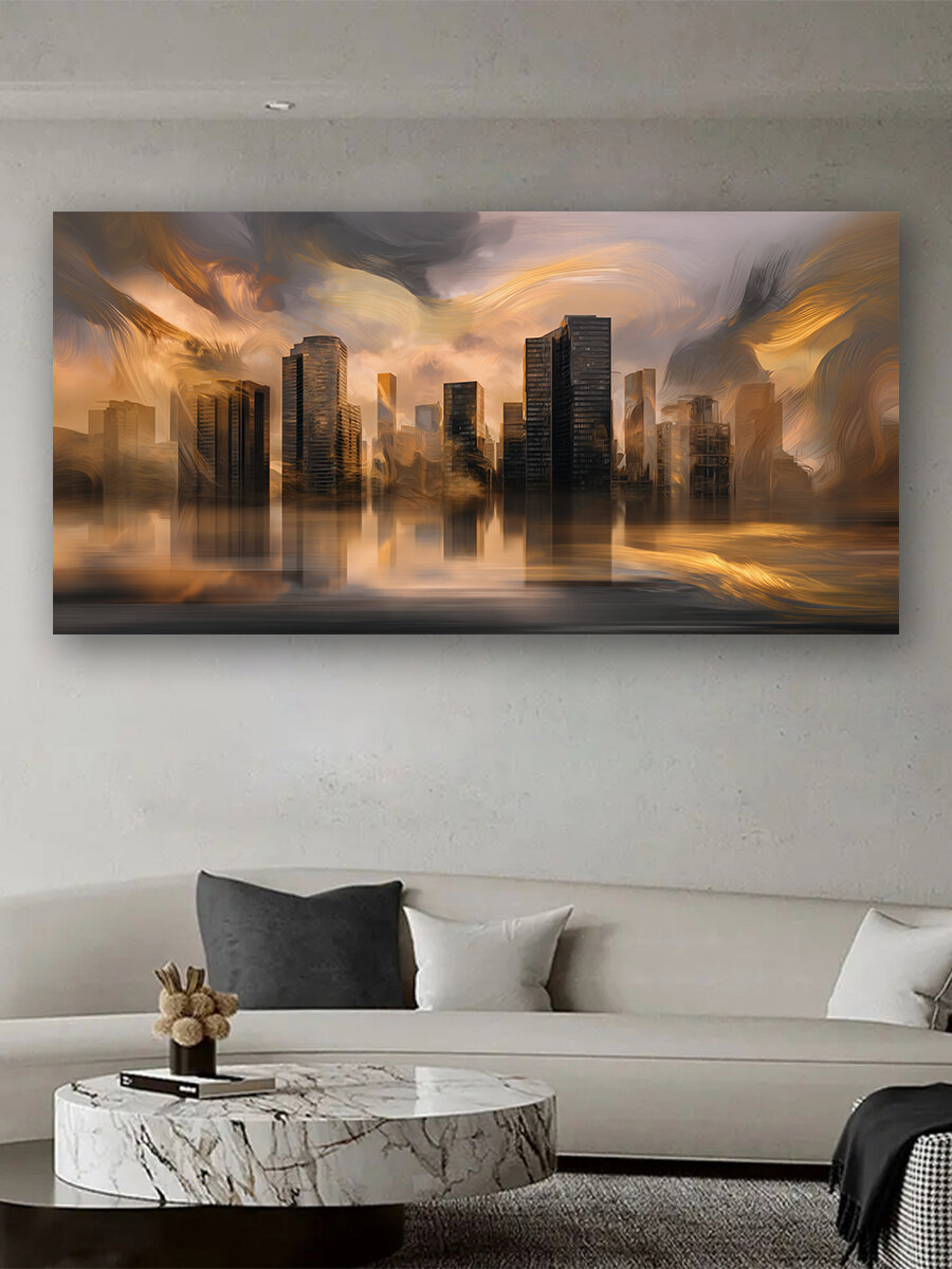 Интерьерная картина на стену горизонтальная - "Город / Пейзаж / Небоскребы" , 40х80 см.