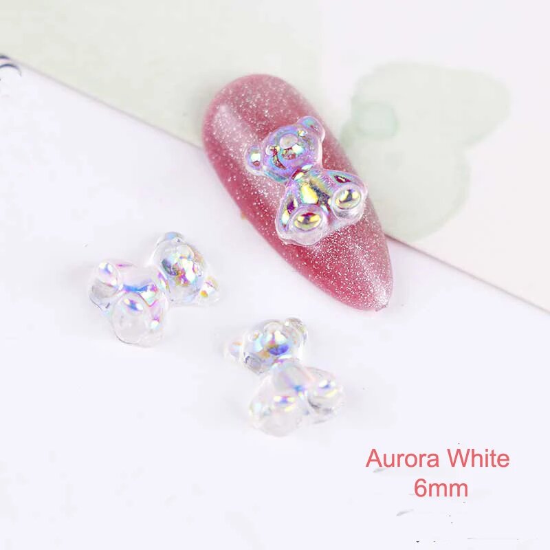 50 шт, подвески для ногтей HIGBAQK, медведь, 6 мм 50pcs white