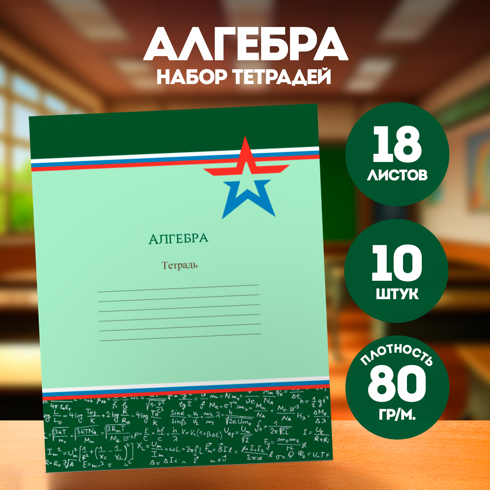 Тетрадь школьная предметная "Алгебра", в клетку, 18 л, 10 шт