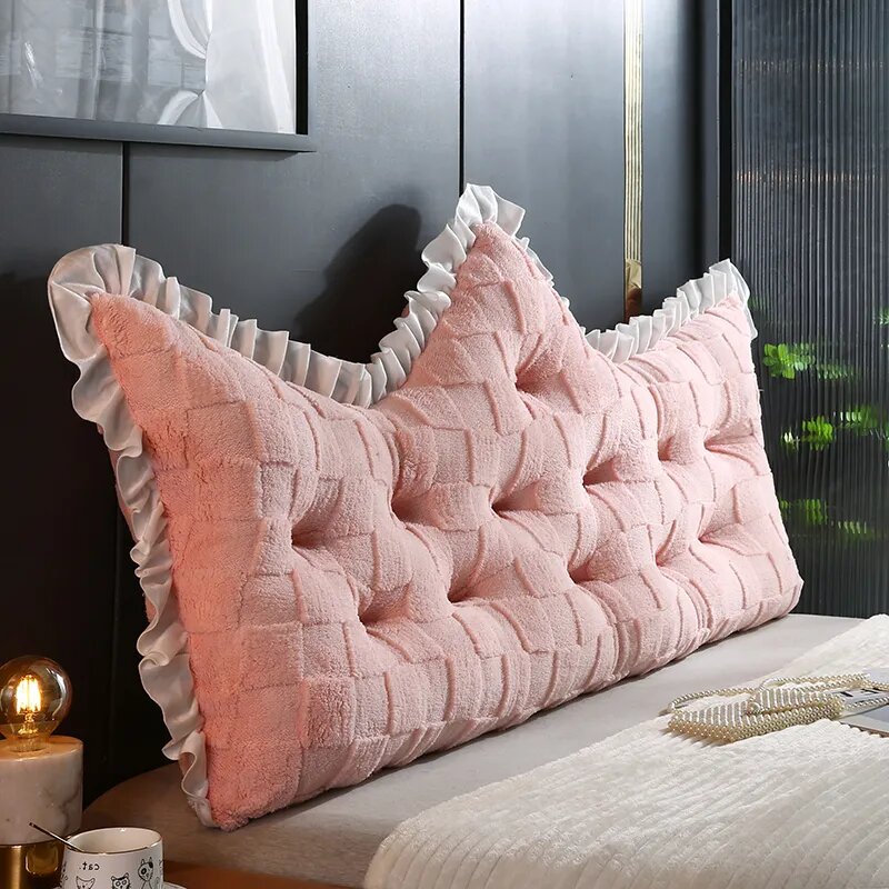 Плюшевая подушка для спинки прикроватной тумбочки Crown, розовый, 60x150 см