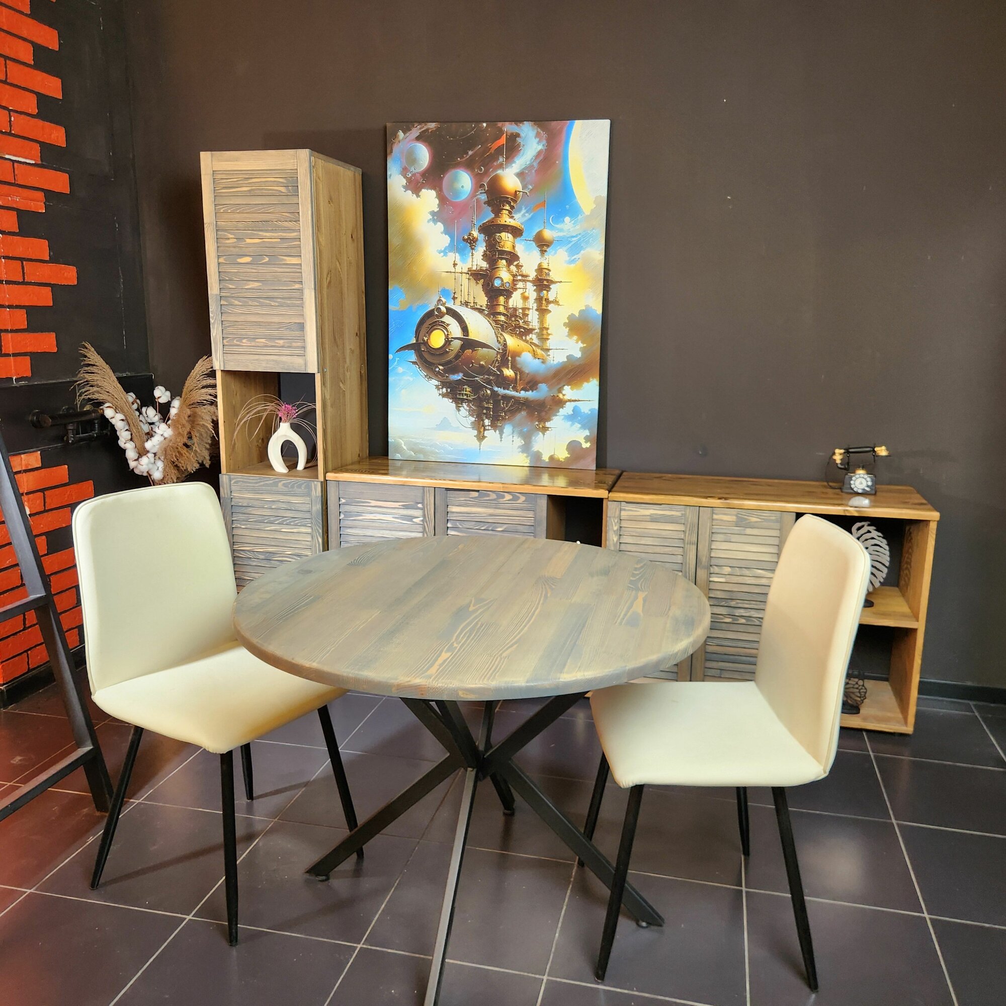 Круглый обеденный стол 100х100 цвета графит