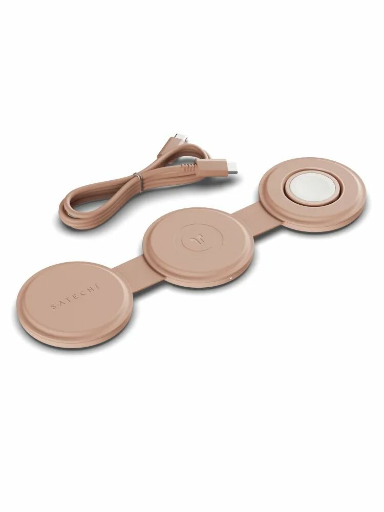 Переносное зарядное устройство Satechi Qi2 OntheGo 3-in-1 Wireless Charger. Цвет: розовый.