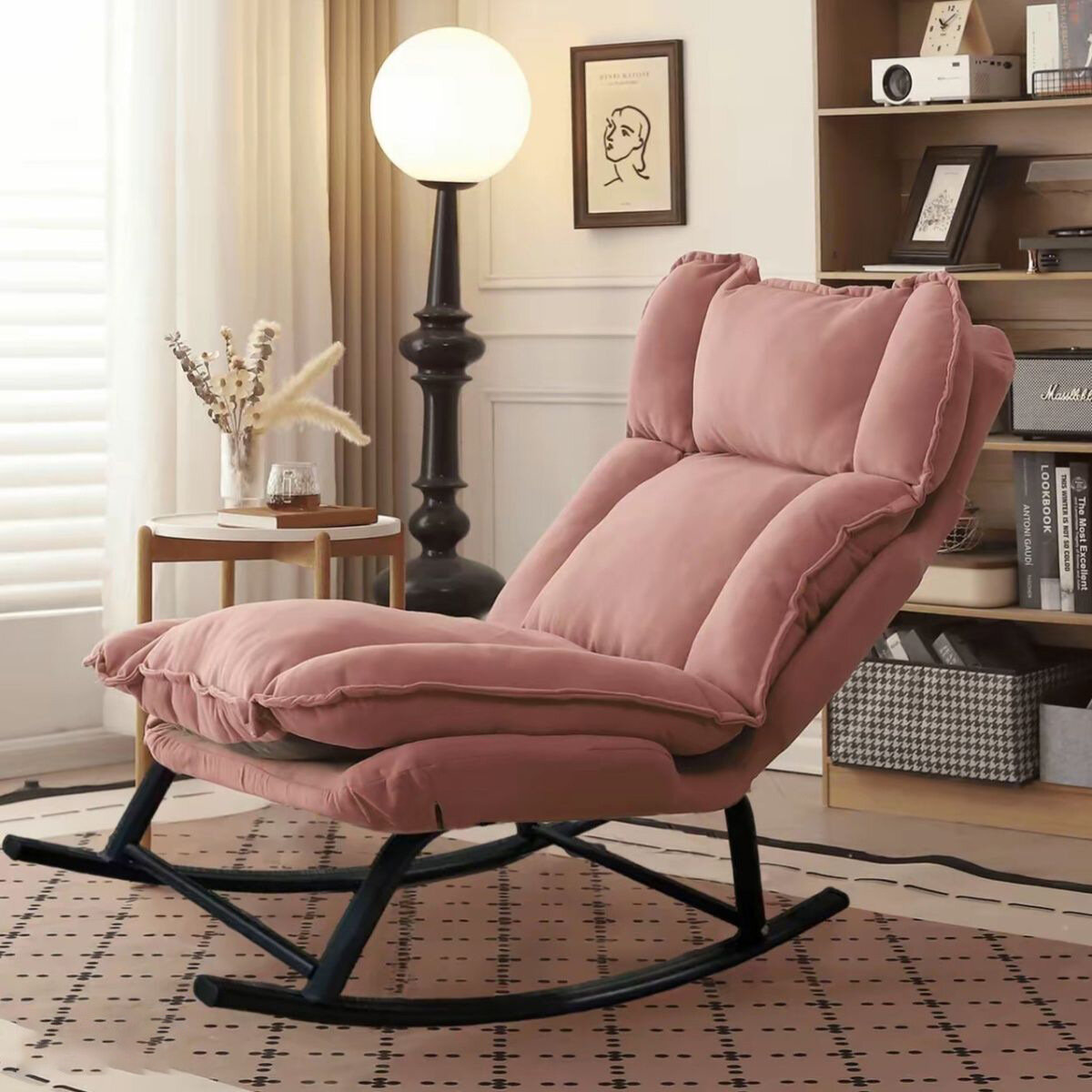 Кресло-качалка "Облако", арт-деко, розовое, винил, велюр, 50х110х92 см