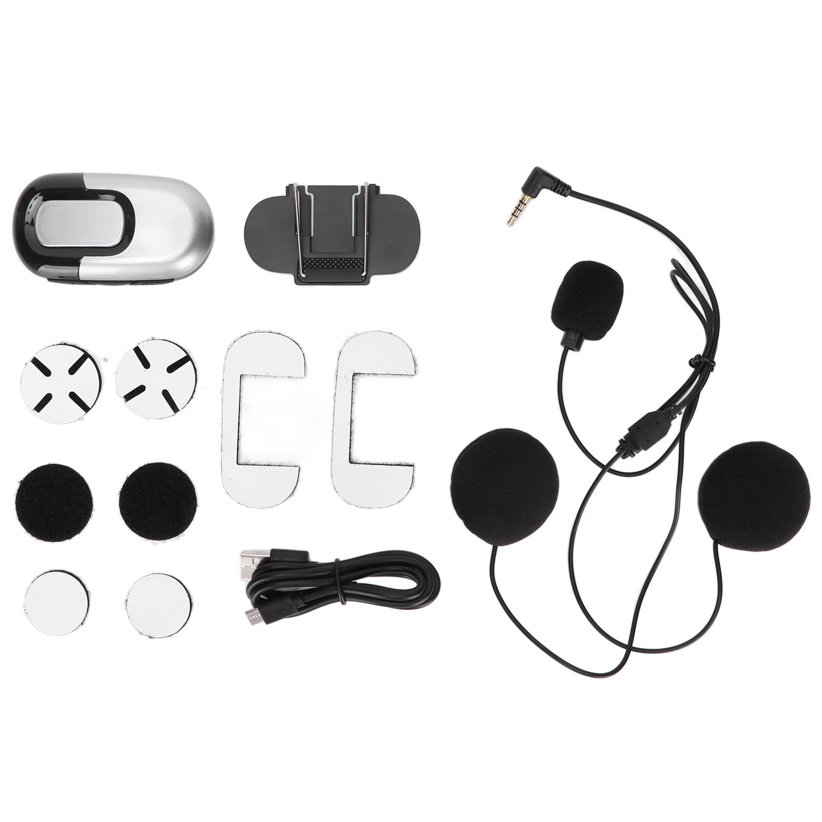 Мотошлем с наушниками, съемный аккумулятор 1100 мАч, Bluetooth 5.0, серебристый