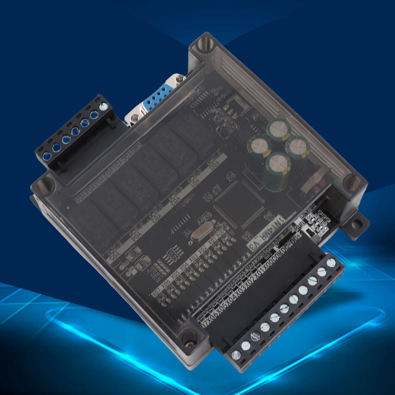 ПЛК программно логический контроллер FX1N-14MR, выход релейный, питание DC24V, 8000 шагов, размер 87.5*92 мм, поддерживает программы GX Developer, GX Works2, HMI, скорость передачи 9600 бод