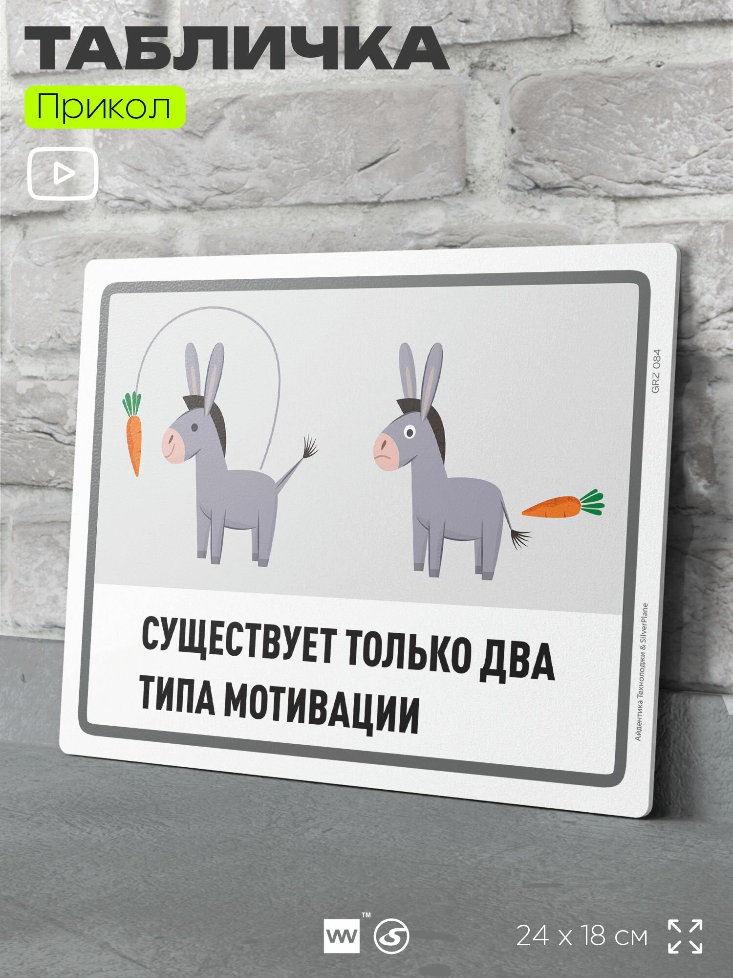 Табличка шуточная прикольная "Существует только два типа мотивации" на дверь и стену, для офиса и дома, в гараж, пластиковая с двусторонним скотчем, 24х18 см, серия Алкан, Айдентика Технолоджи