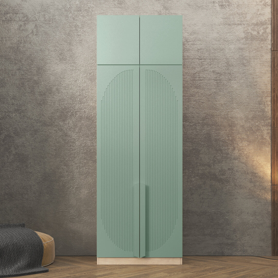 Шкаф Агератум МДФ двухсекционный с антресолью Лайн шалфей / Дуб Сонома NOW 120*50*220 см Фиеста