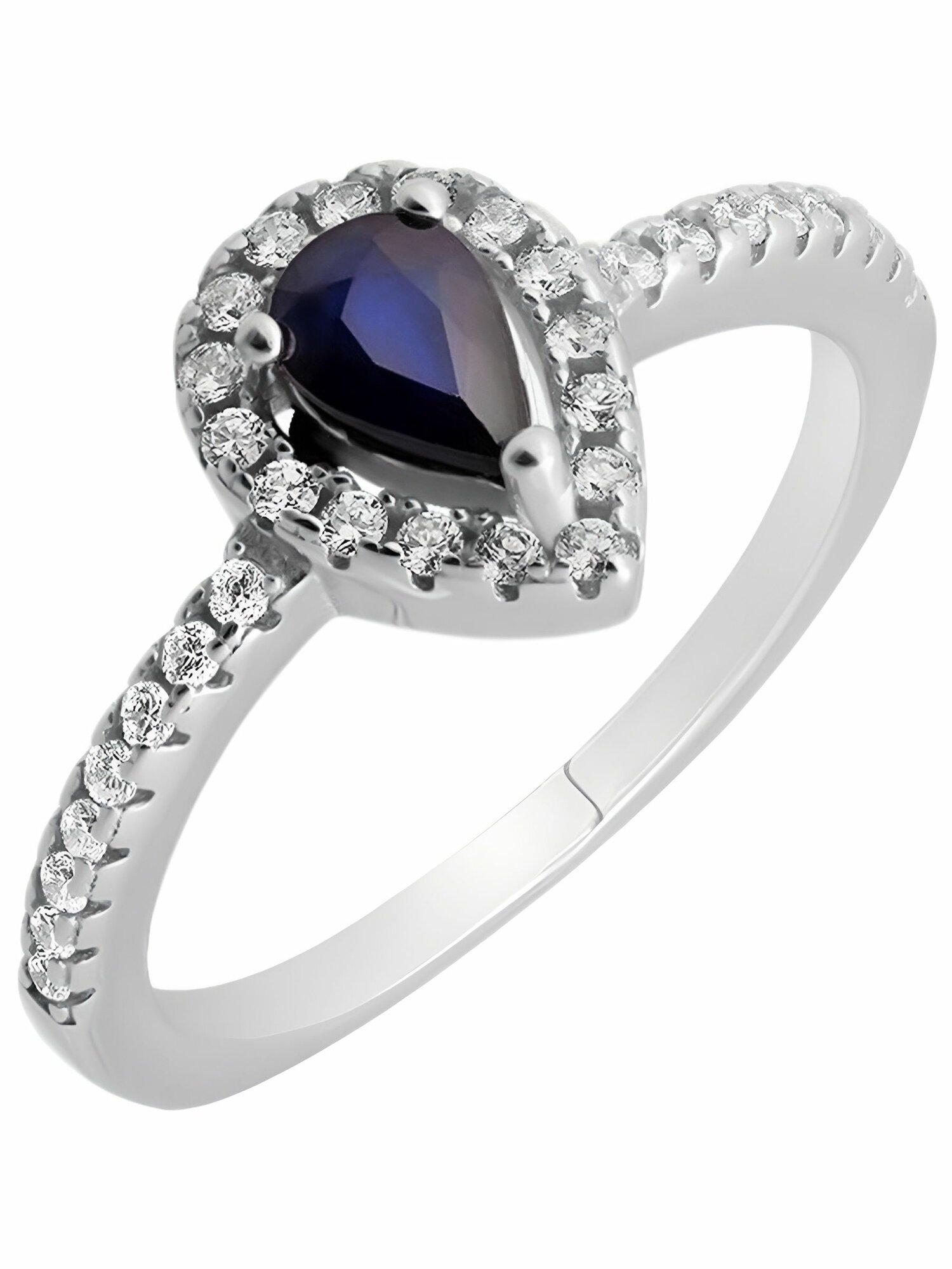 Кольцо тонкое, серебро, 925 проба, родирование, фианит, сапфир