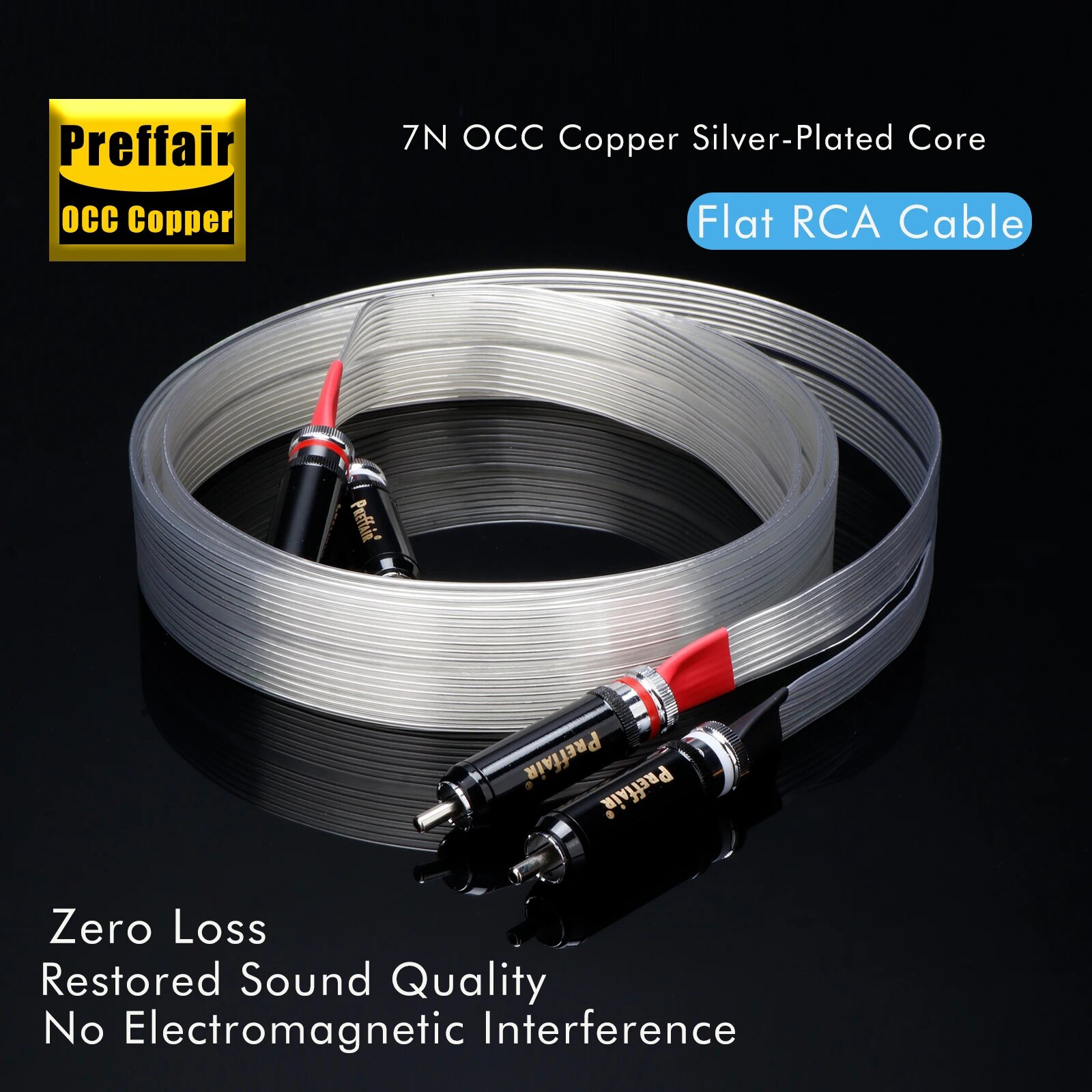 Аудиокабель Preffair 2RCA 7N OCC посеребренный, 1 м