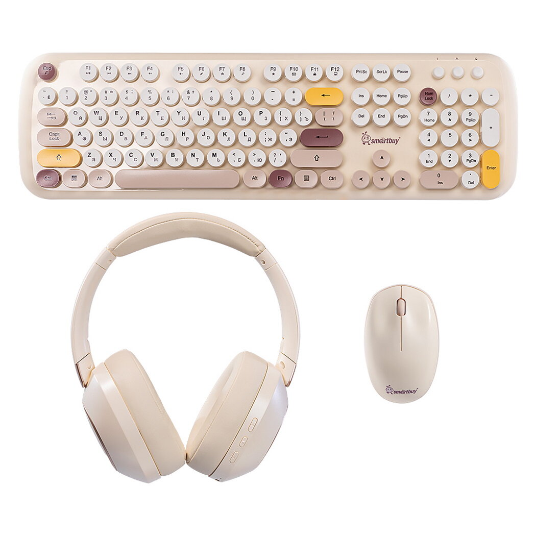 Комплект игровой беспроводной клавиатура+мышь+гарнитура Smartbuy F11 кремовый (SBC648AG) /10