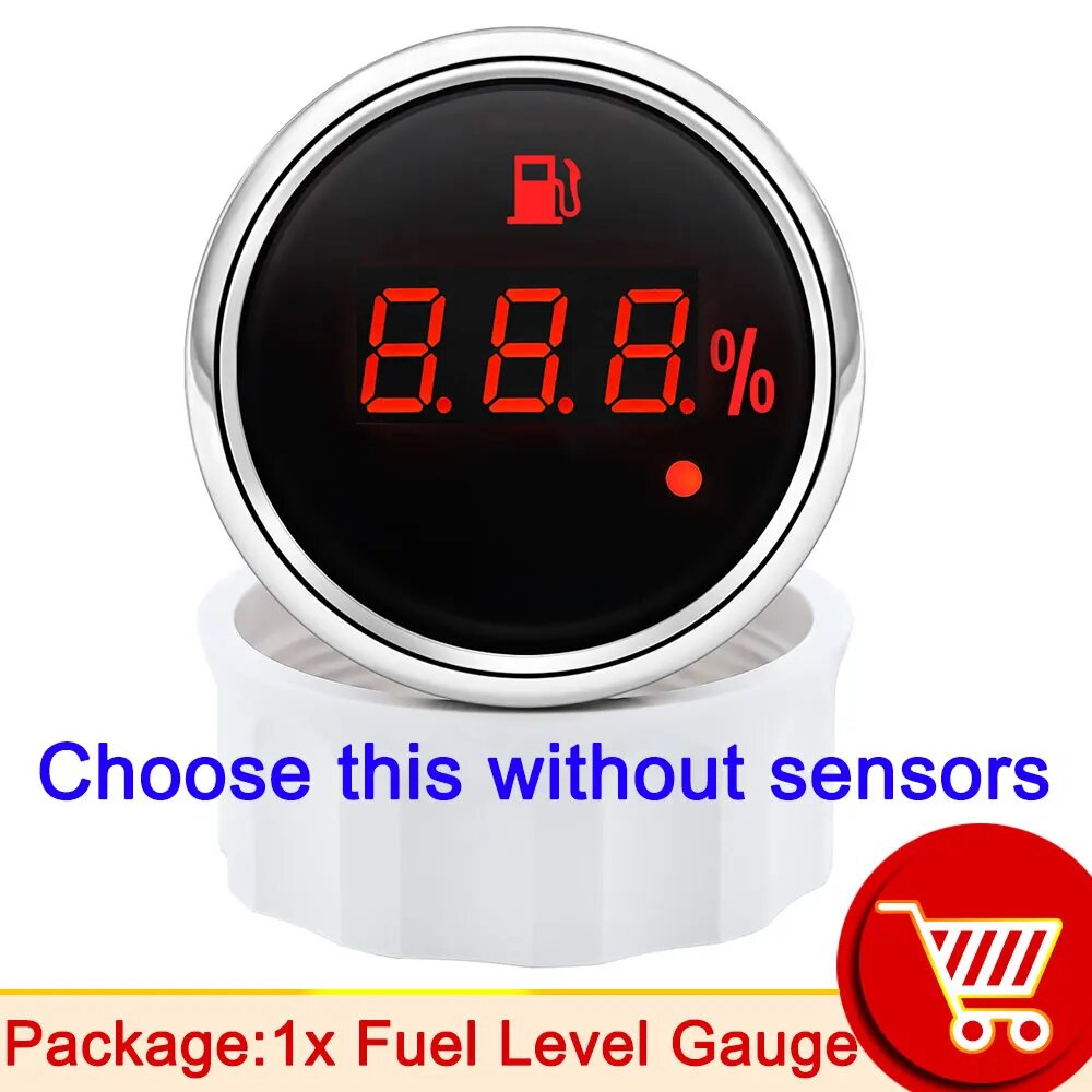 2 '52 мм морской лодка автомобиль цифровой датчик уровня топливного бака 0-190 Ω водонепроницаемый измеритель уровня топлива + датчик 125 мм 175 мм 200 мм 225 мм, only 1pc gauge