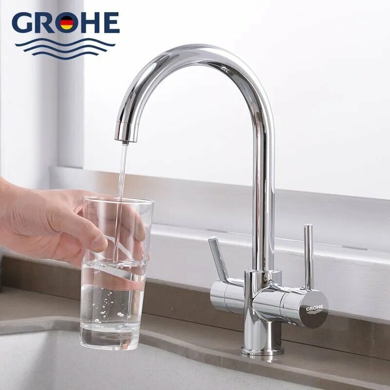 Новый кухонный смеситель GROHE с подключением фильтра питьевой воды, хром