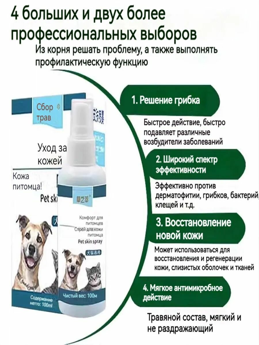 Спрей для собак и щенков от демодекоза и саркоптоза. Эффективное средство от зуда, выпадения шерсти и покраснений. 100 мл, 100 мл