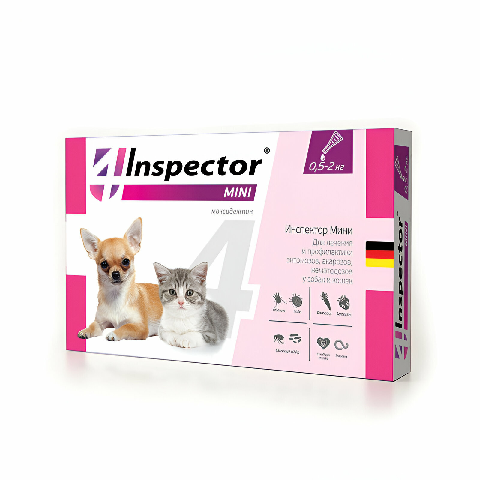 Капли на холку Inspector mini для кошек и собак 0,5-2 кг, от внешних и внутренних паразитов, 0,4 мл