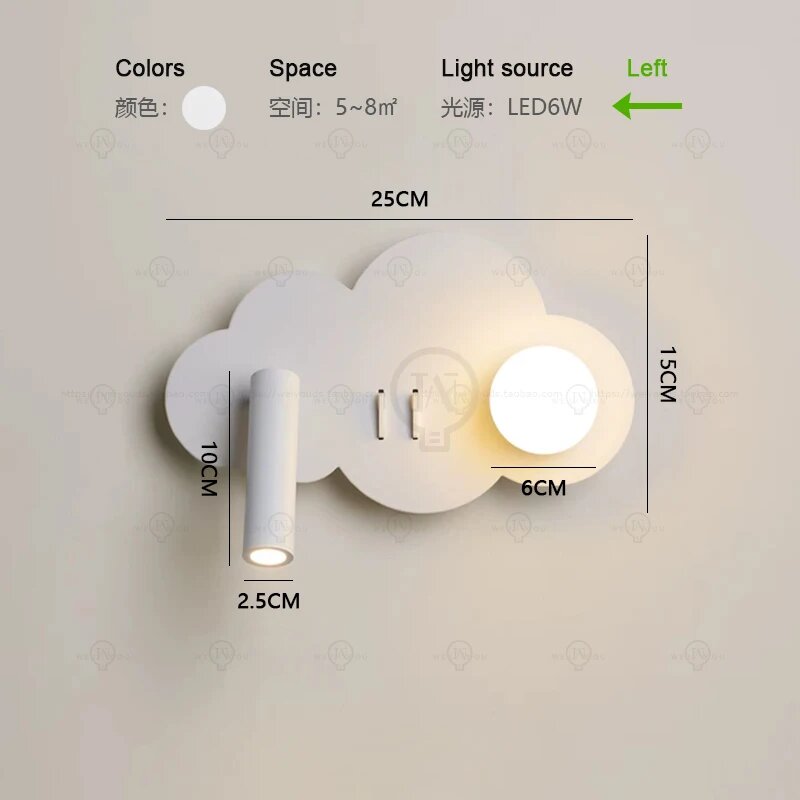 Белая настенная лампа Cloud-L, 6W, 3000K