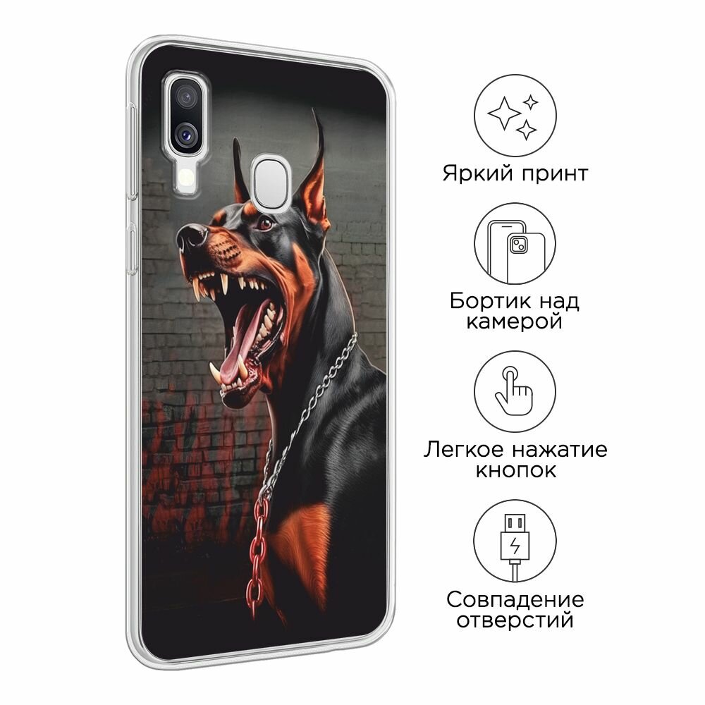 Чехол на Samsung Galaxy A40 / Самсунг Галакси А40 с принтом "Доберман с цепью" — фото 1