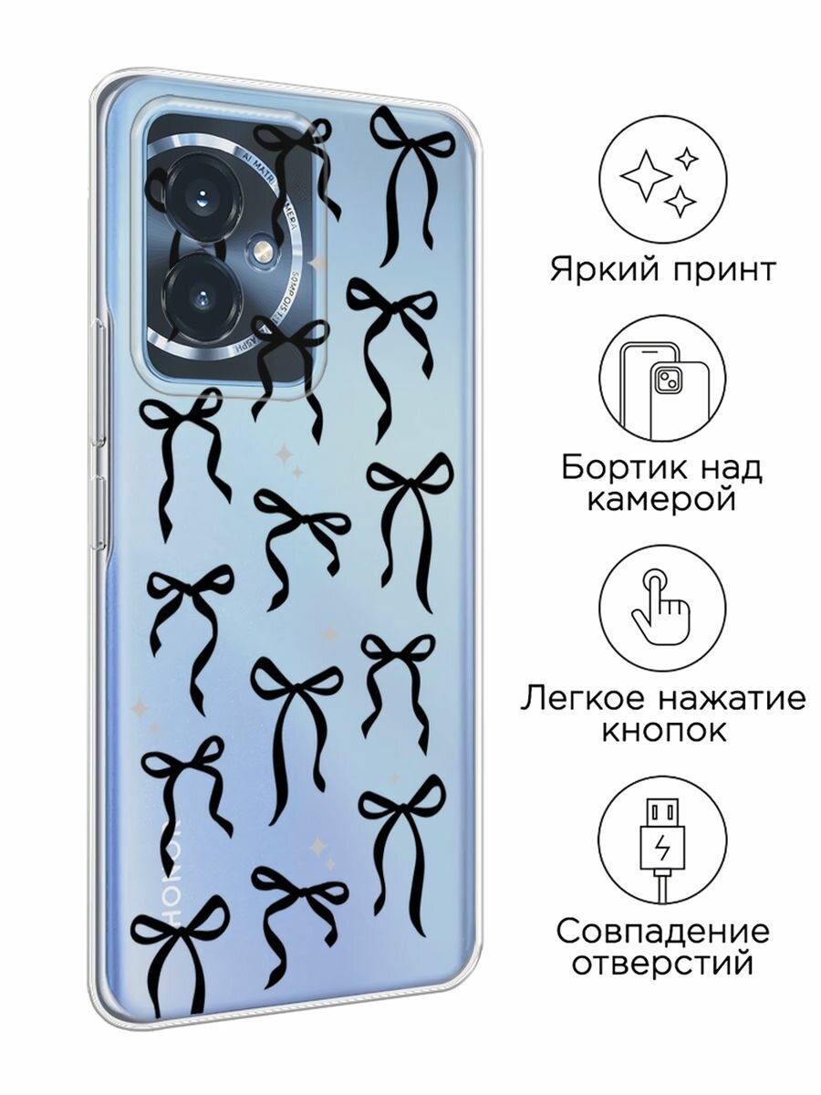 Чехол на Honor 100 / Хонор 100 с принтом "Black bows", прозрачный — фото 1