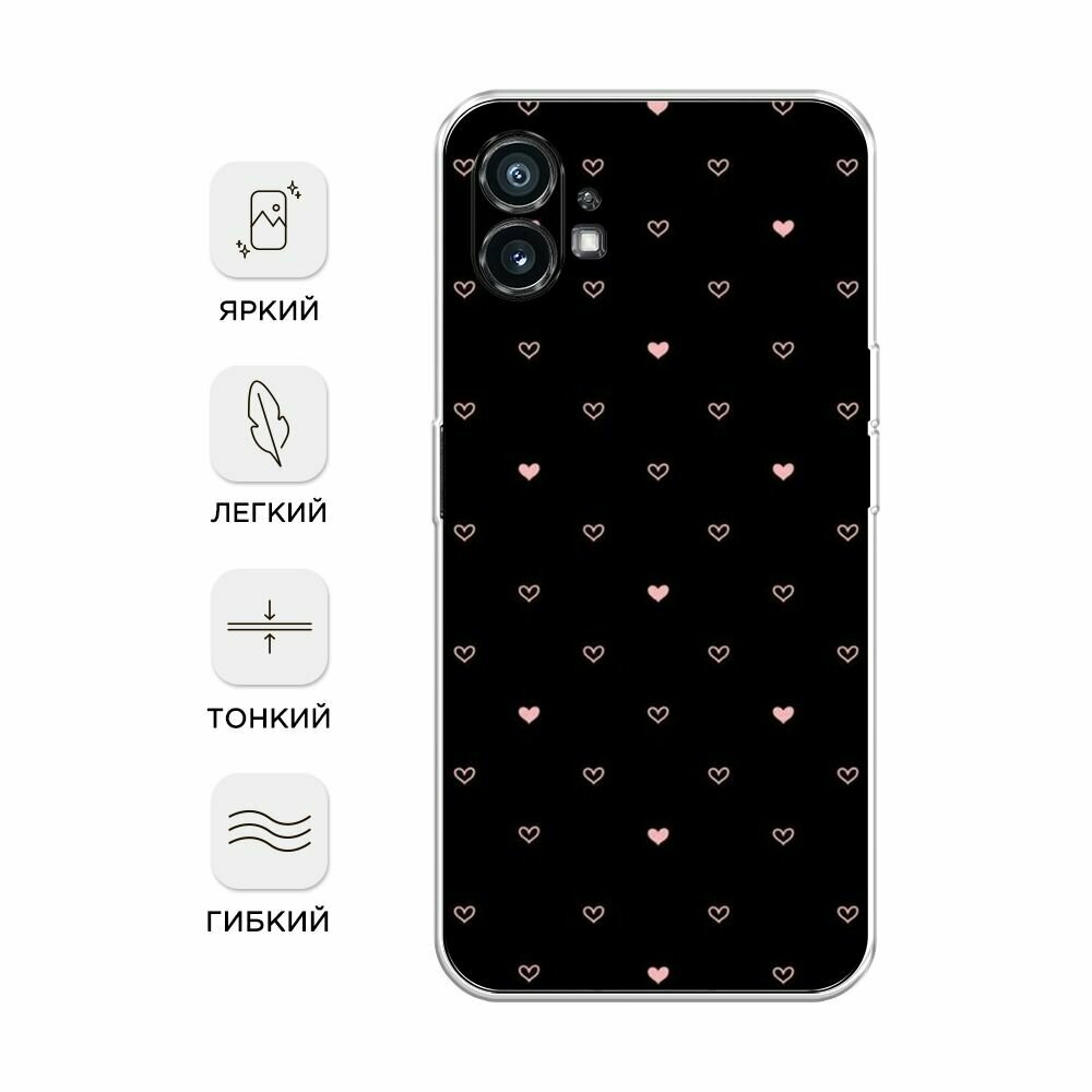 Чехол на Nothing Phone 1 / Нафинг Фон 1 с принтом "Черный фон и сердечки" — фото 1