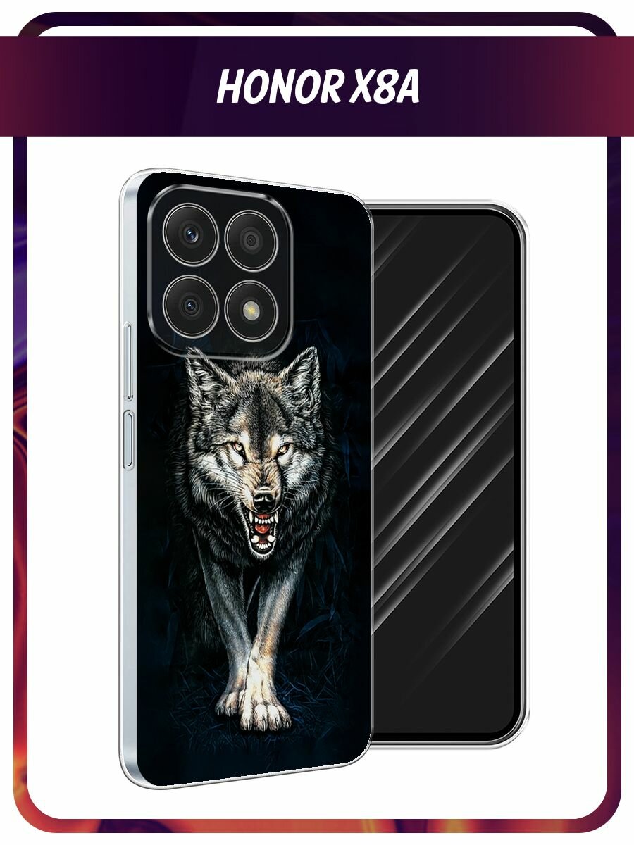 Чехол на Honor X8A / Хонор X8A с принтом "Злобный волк из ночи"