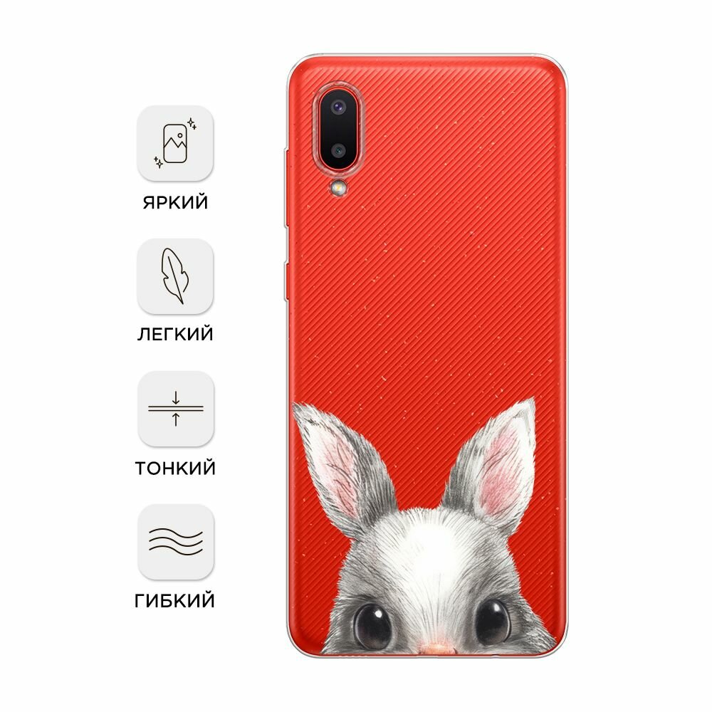 Чехол на Samsung Galaxy A02 / Самсунг Галакси А02 с принтом "Карандашный кролик 2 - 8 марта", прозрачный — фото 1