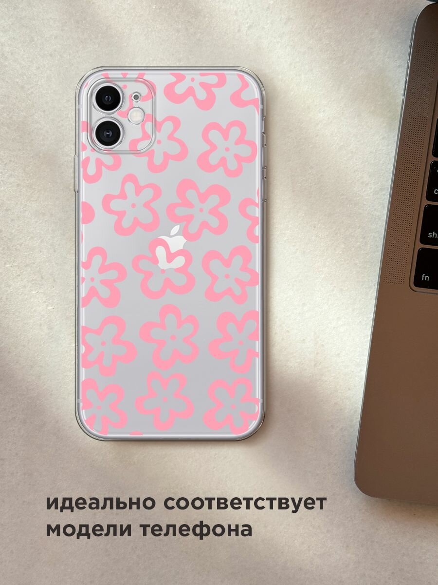 Чехол на Apple iPhone 11 / Айфон 11 с принтом "Простые розовые цветочки", прозрачный — фото 1