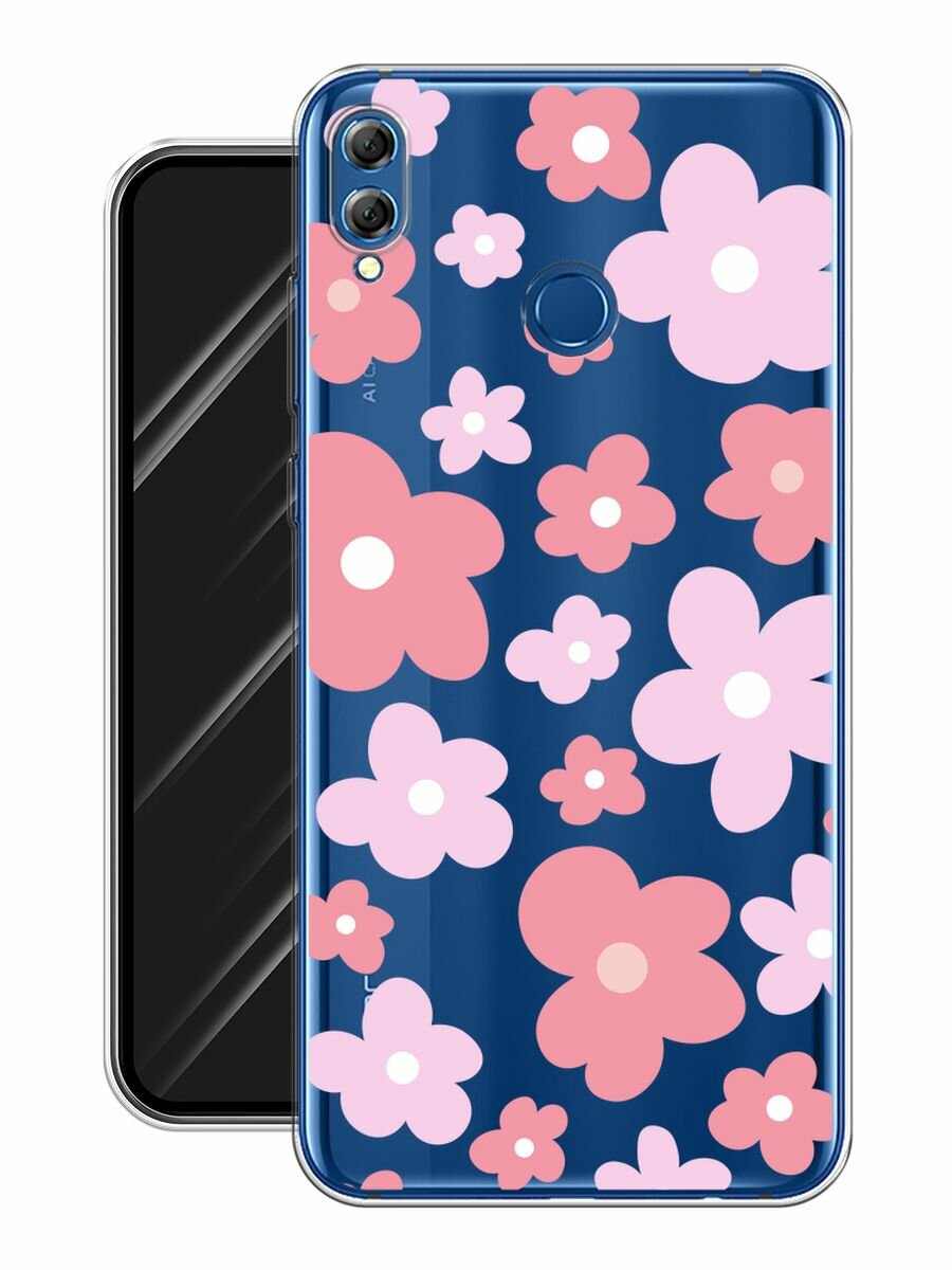 Чехол на Honor 8X / Хонор 8Х с принтом "Нежные розовые цветочки рисунок", прозрачный — фото 1